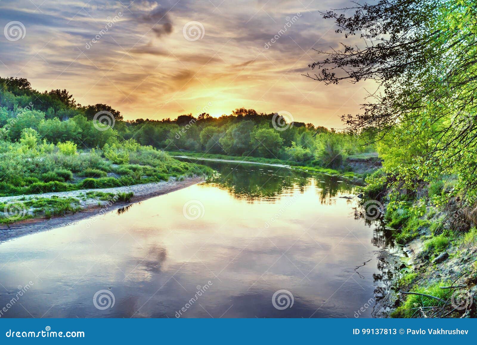 Sunset over river stock image. Image of cloud, river - 99137813