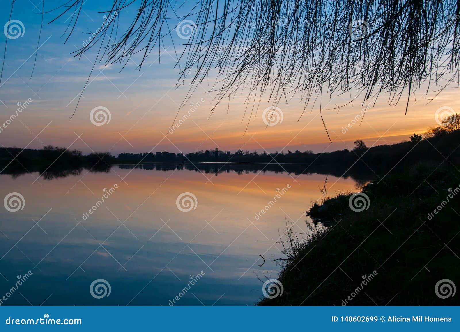 Sunset Over the River and Trees Stock Image - Image of sunset ...
