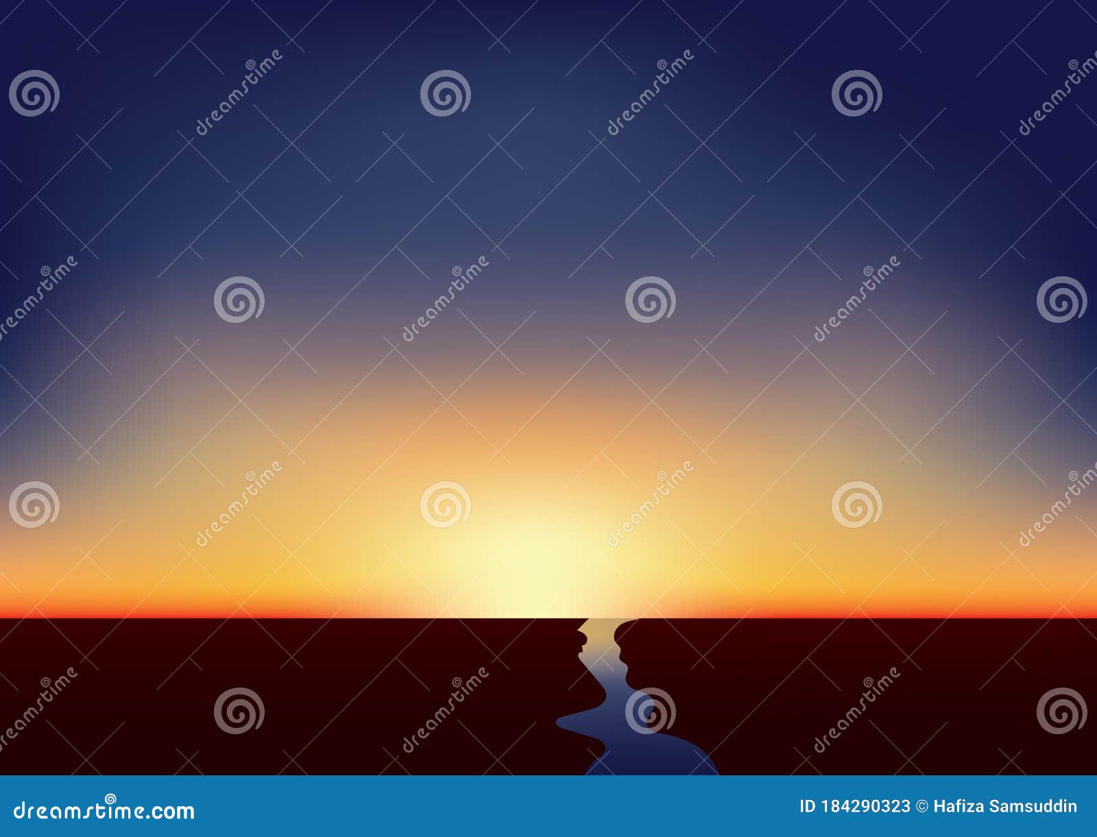 Sunset Over the River. Vector Illustration Decorative Background Design ...