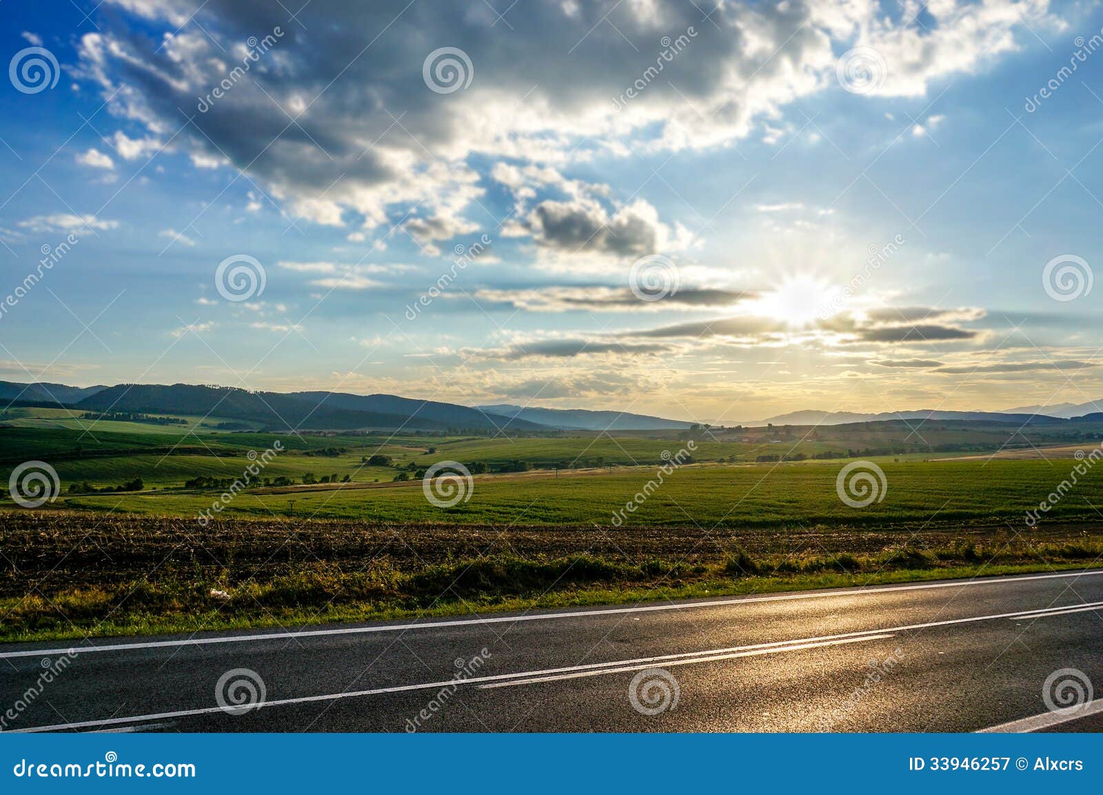 Sunset over the road stock image. Image of empty, background - 33946257