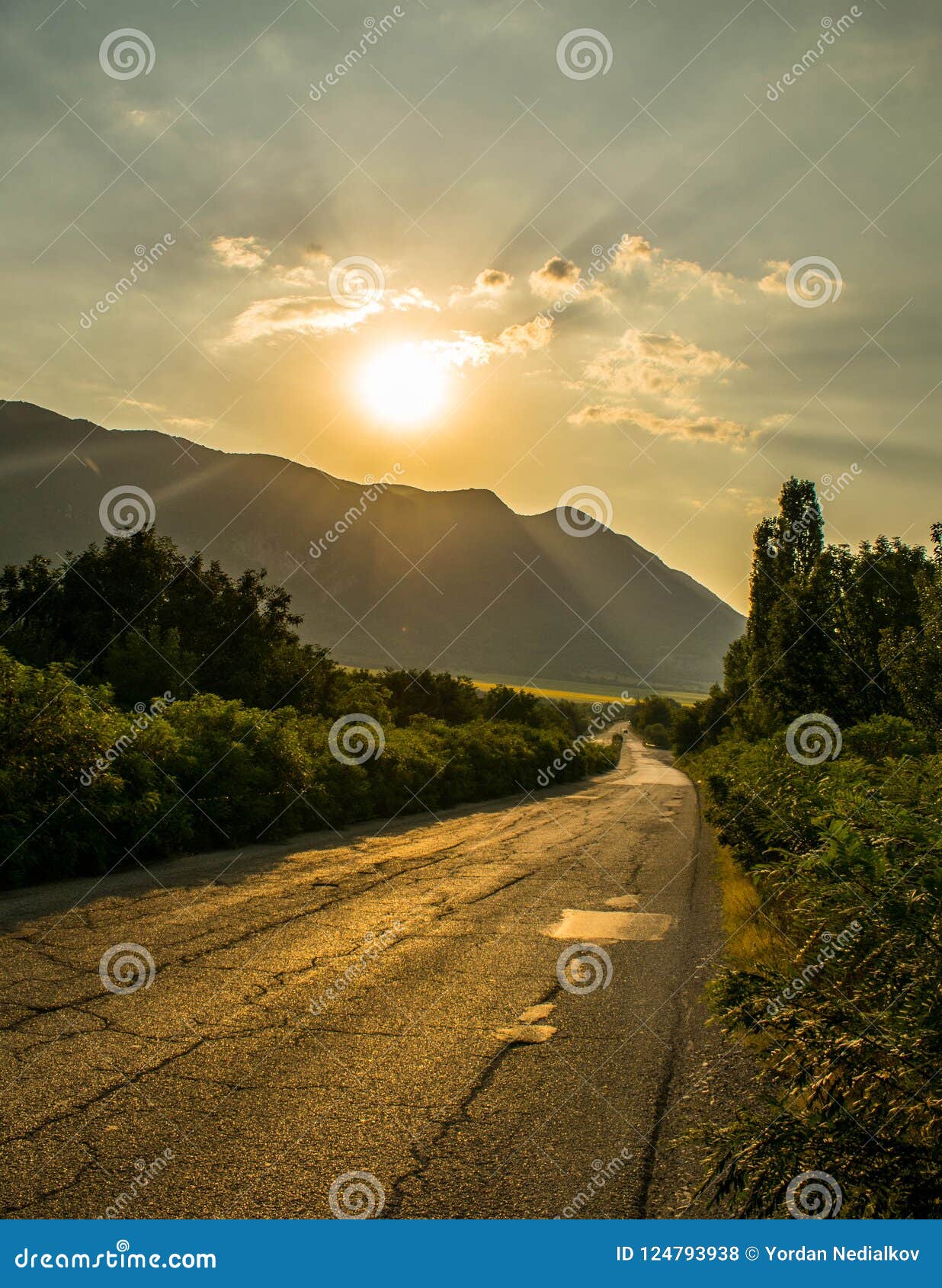 Sunset Over the Road Near the Mountains Stock Photo - Image of europe ...