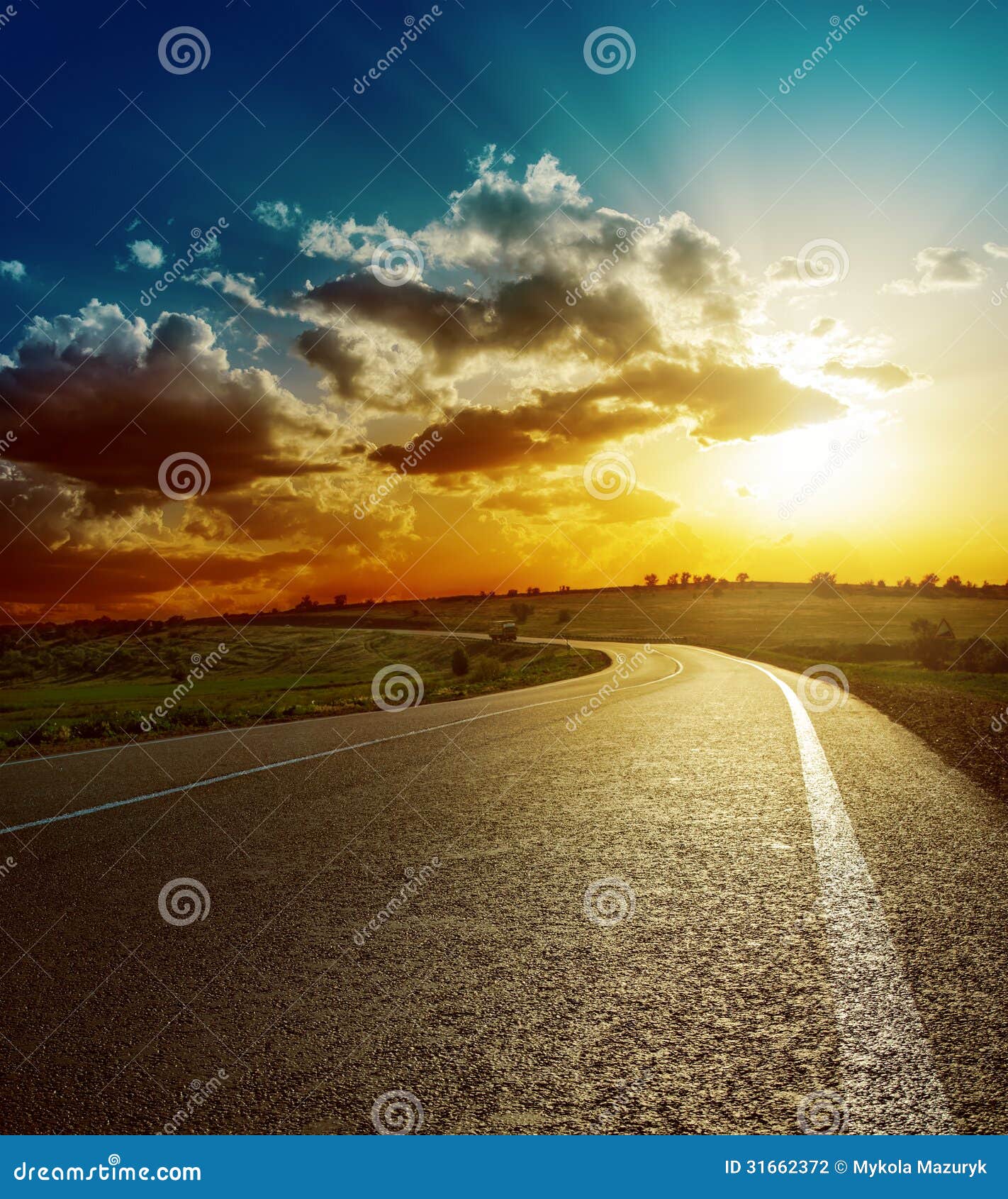 Sunset over road stock photo. Image of nature, drive - 31662372