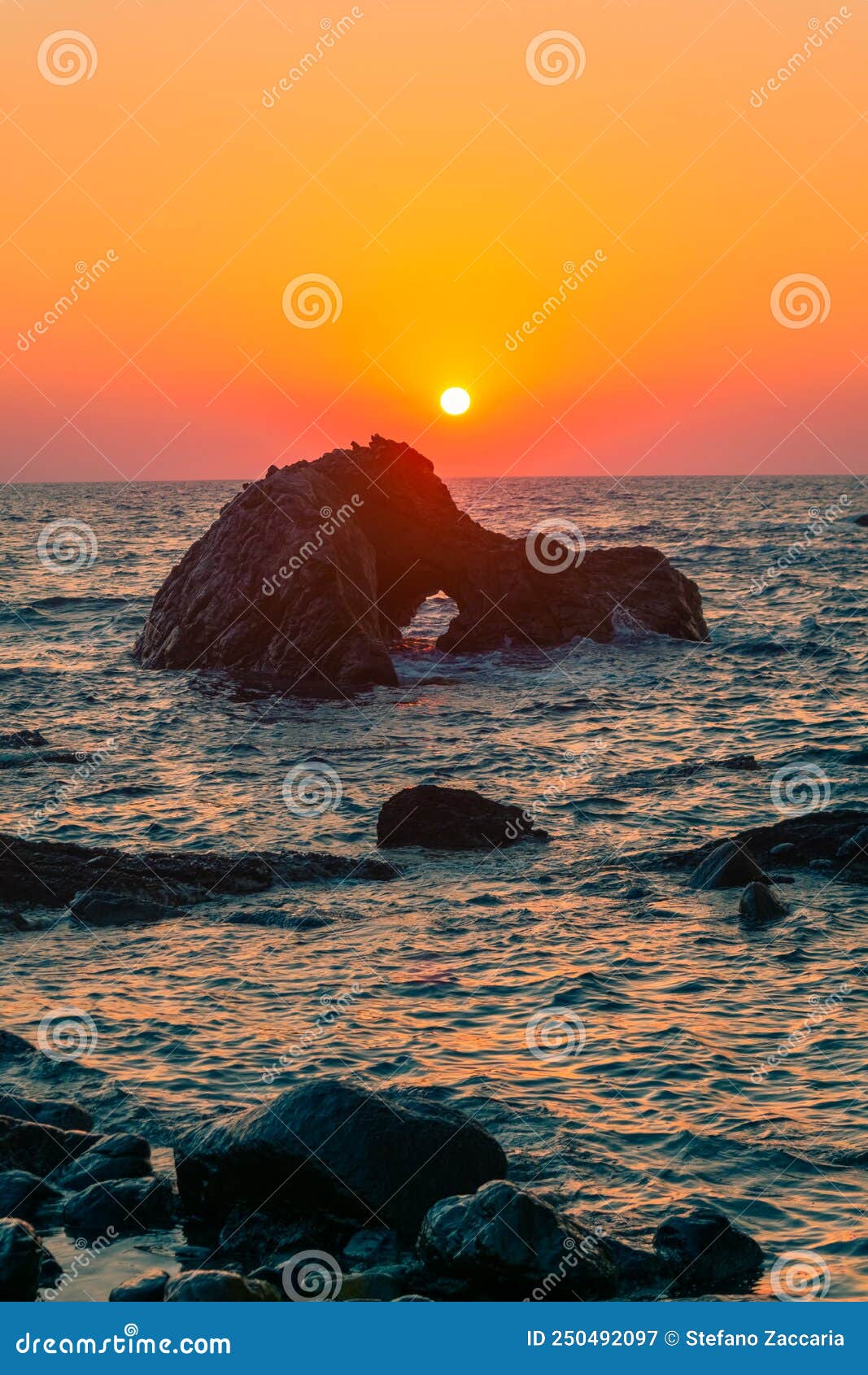 Sunset Over Rock Formation in Sfinari Beach, Crete, Greece Stock Image ...