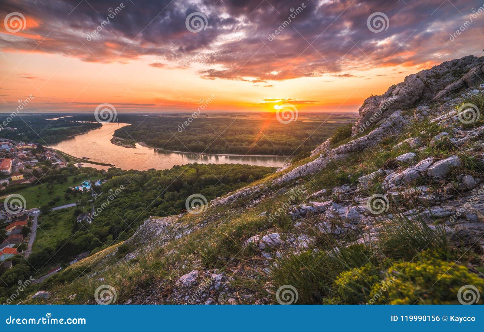 Sunset Over the Rocks and the River Stock Photo - Image of place ...