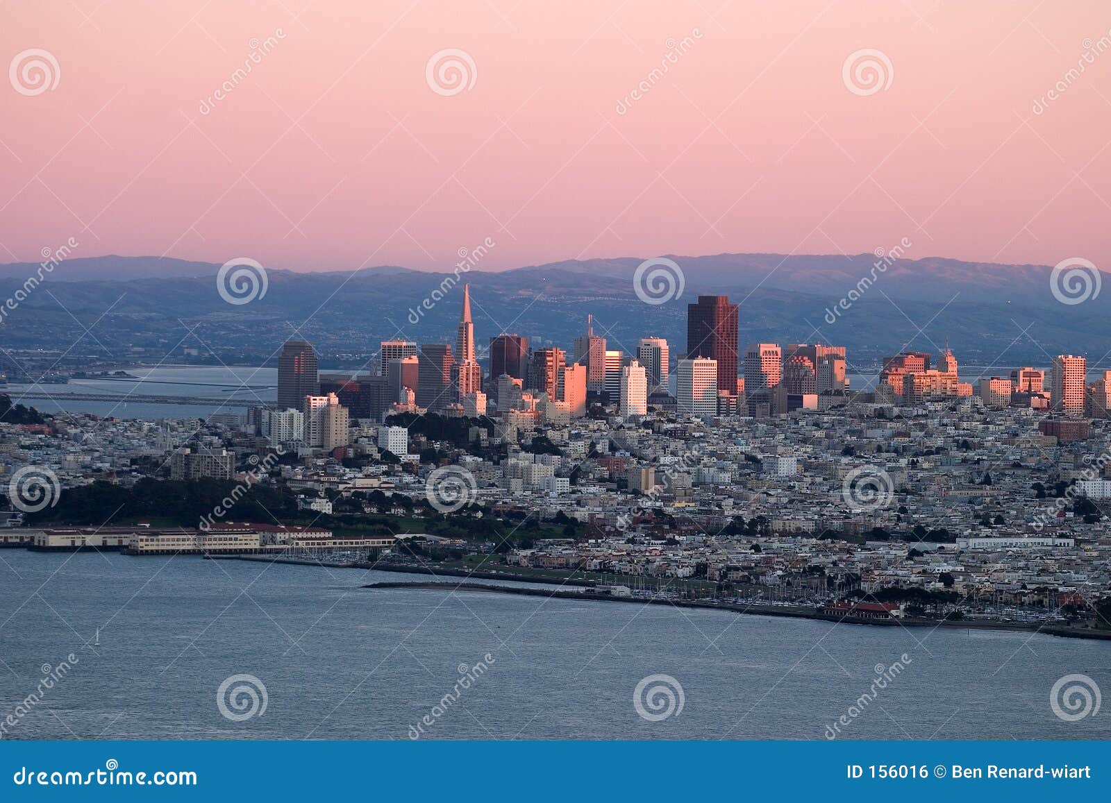 Sunset Over San Francisco with Pink Colors. Stock Photo - Image of ...
