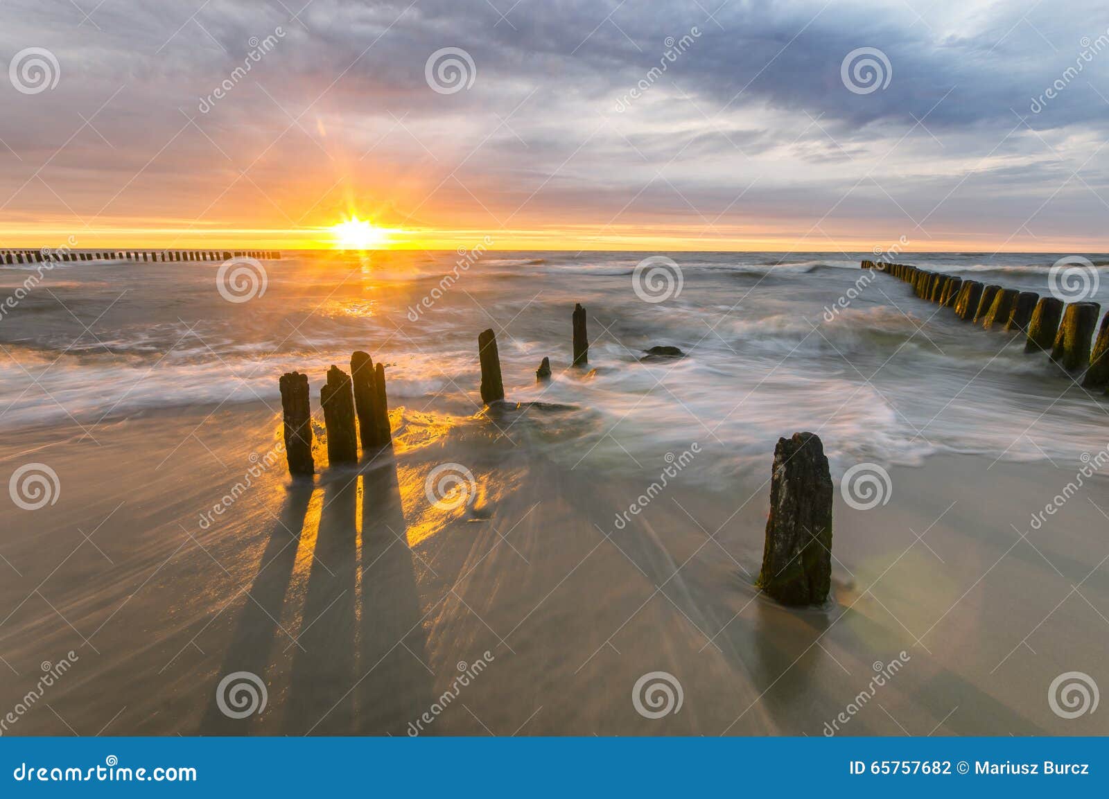 Sunset Over the Sea Beach,Baltic Sea,Poland Stock Photo - Image of ...