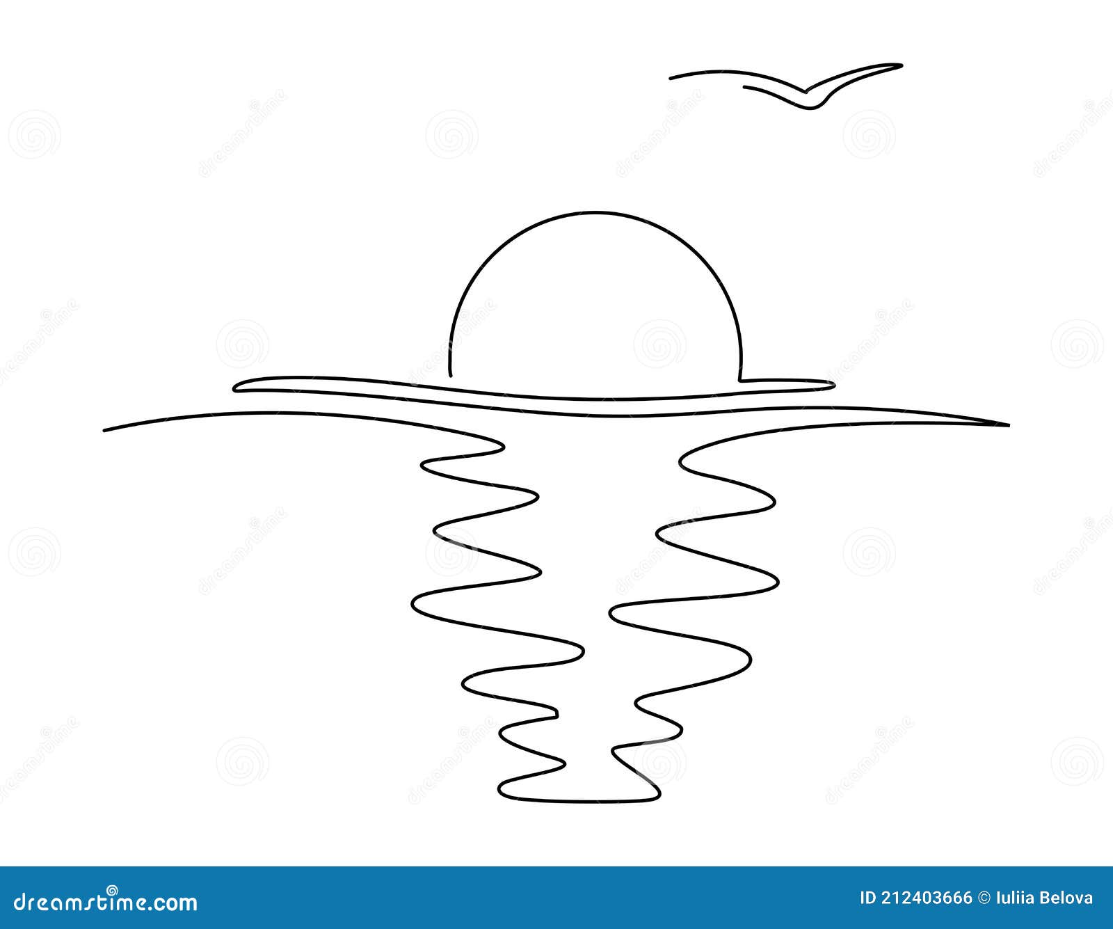 Sunset Over the Sea. Single Continuous Line Drawing. Vector ...