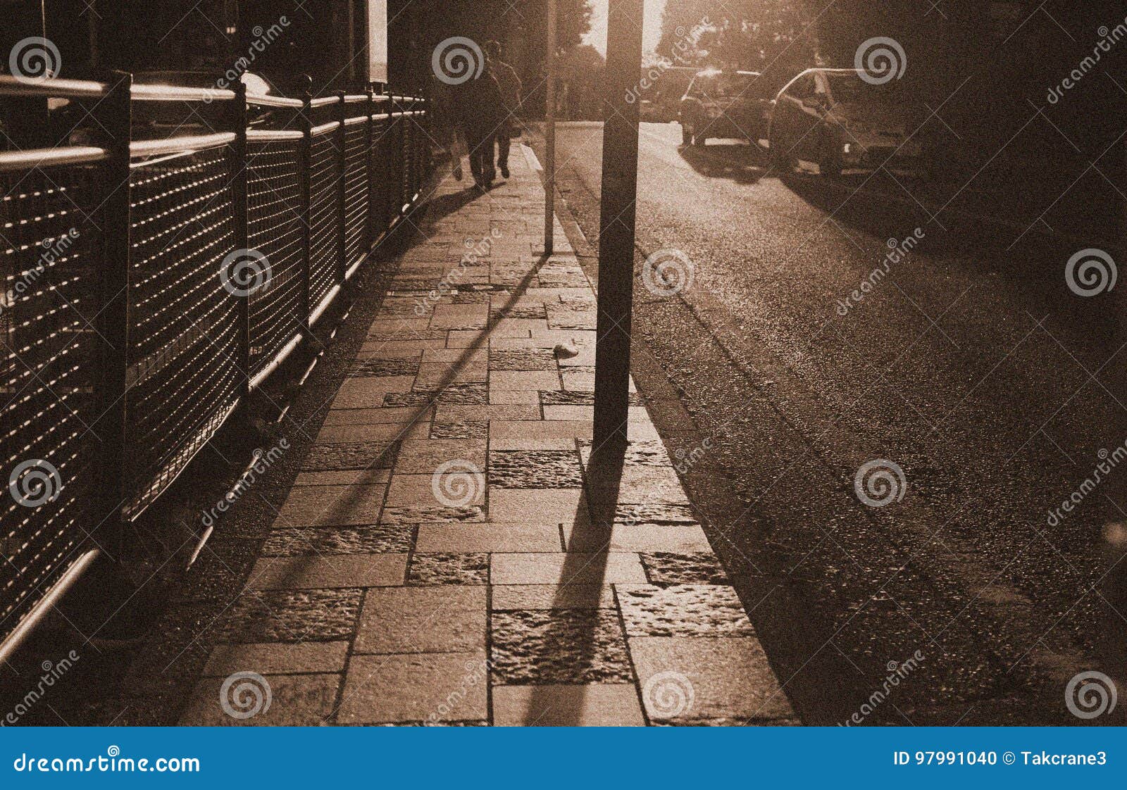 Sunset Over the Sidewalks of the Roadway Stock Photo - Image of ...