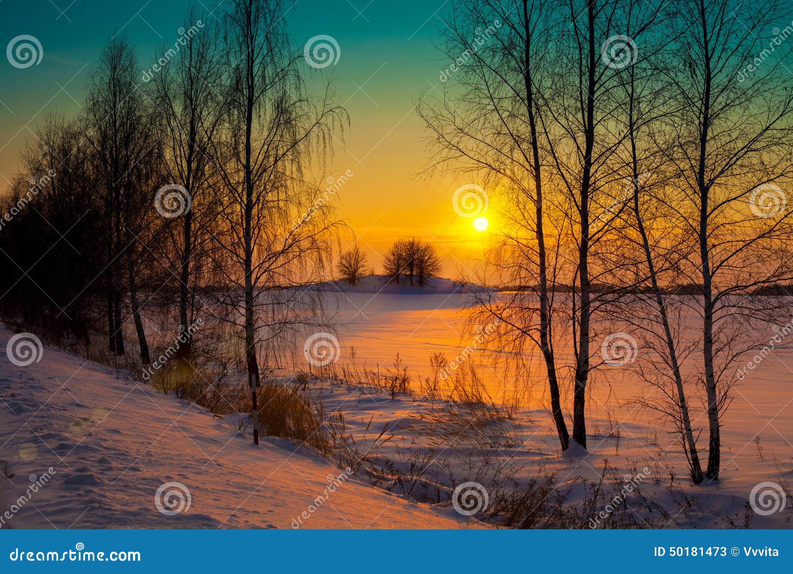Sunset over snowy field stock image. Image of cool, rural - 50181473