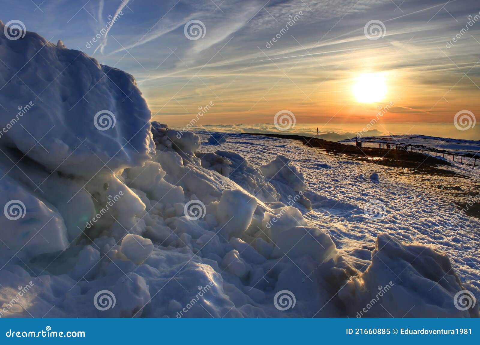 Sunset Over Snowy Landscape Stock Image - Image of nature, outdoor ...