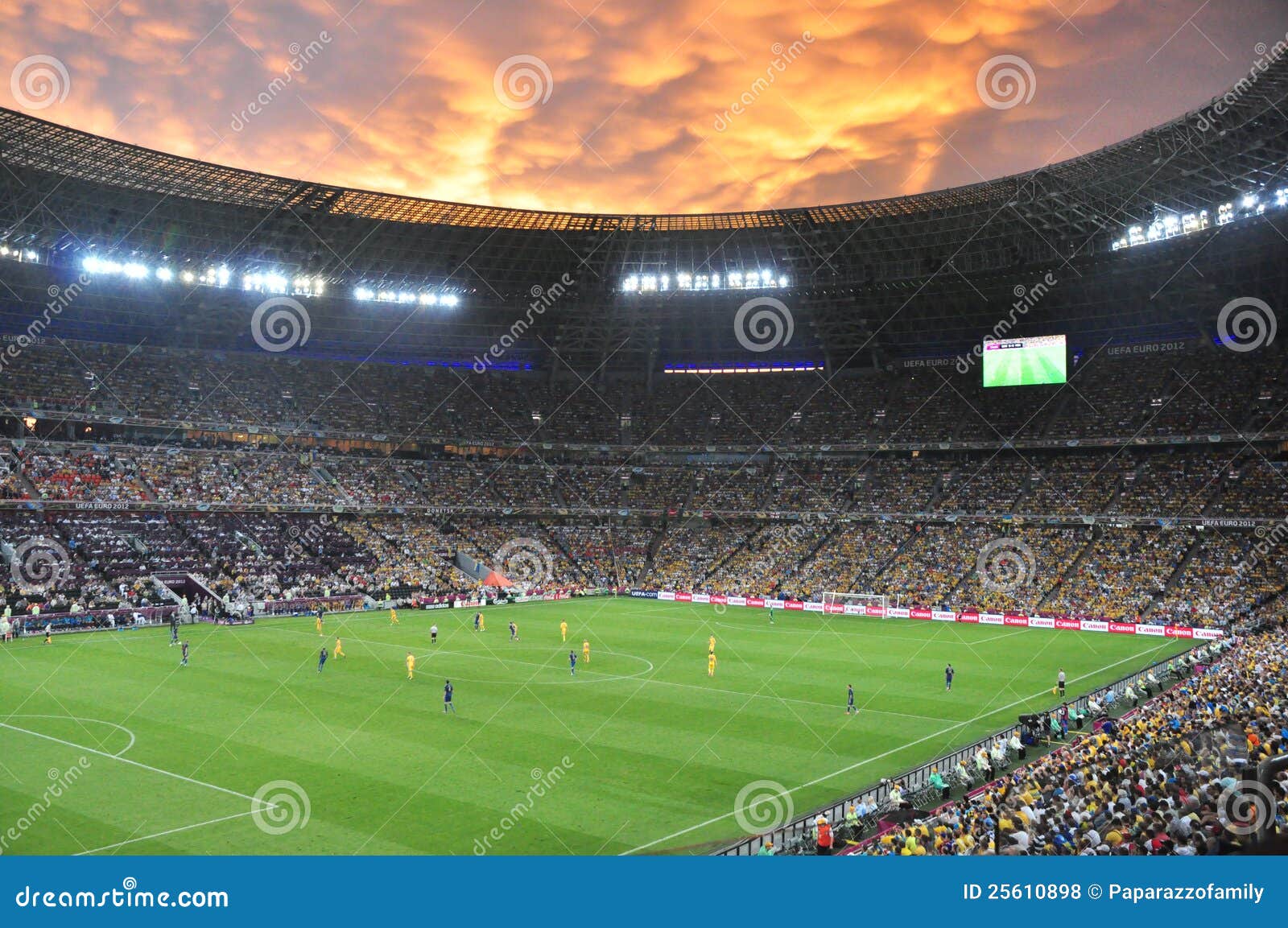 Sunset over the stadium editorial stock photo. Image of field - 25610898