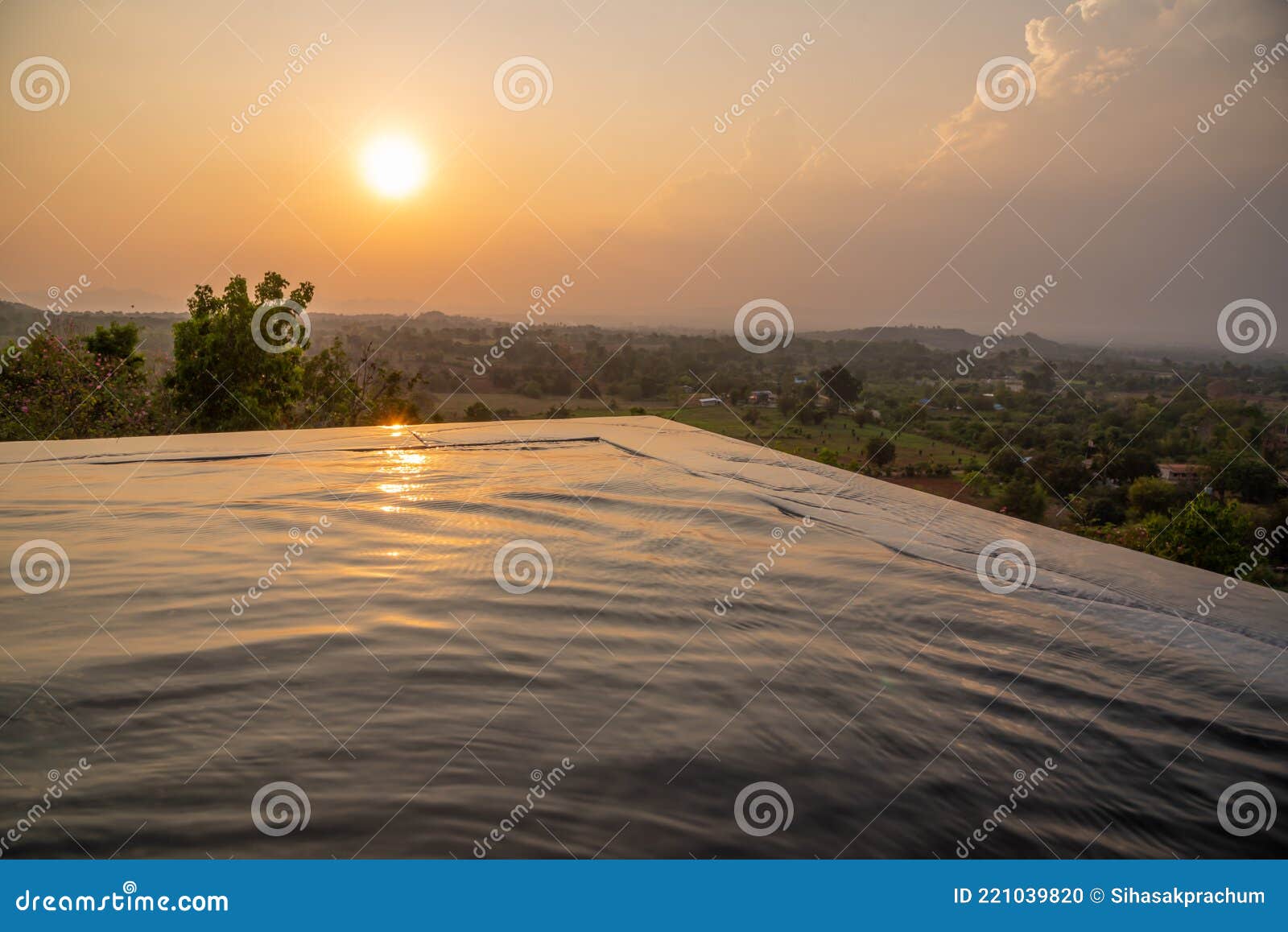 Sunset Over the Swimming Pool with Mountain View Stock Photo - Image of ...