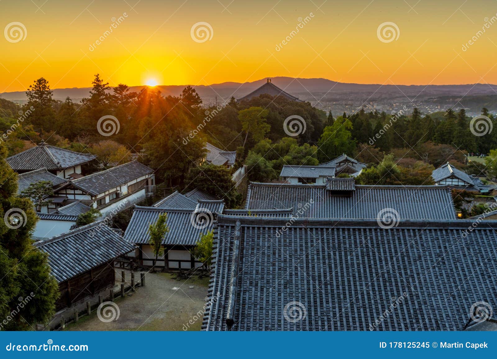 Sunset Over the Temples in Nara Park Stock Image - Image of shrine ...