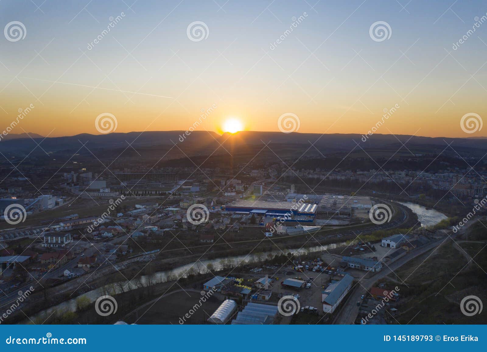 Sunset over the town stock image. Image of small, town - 145189793
