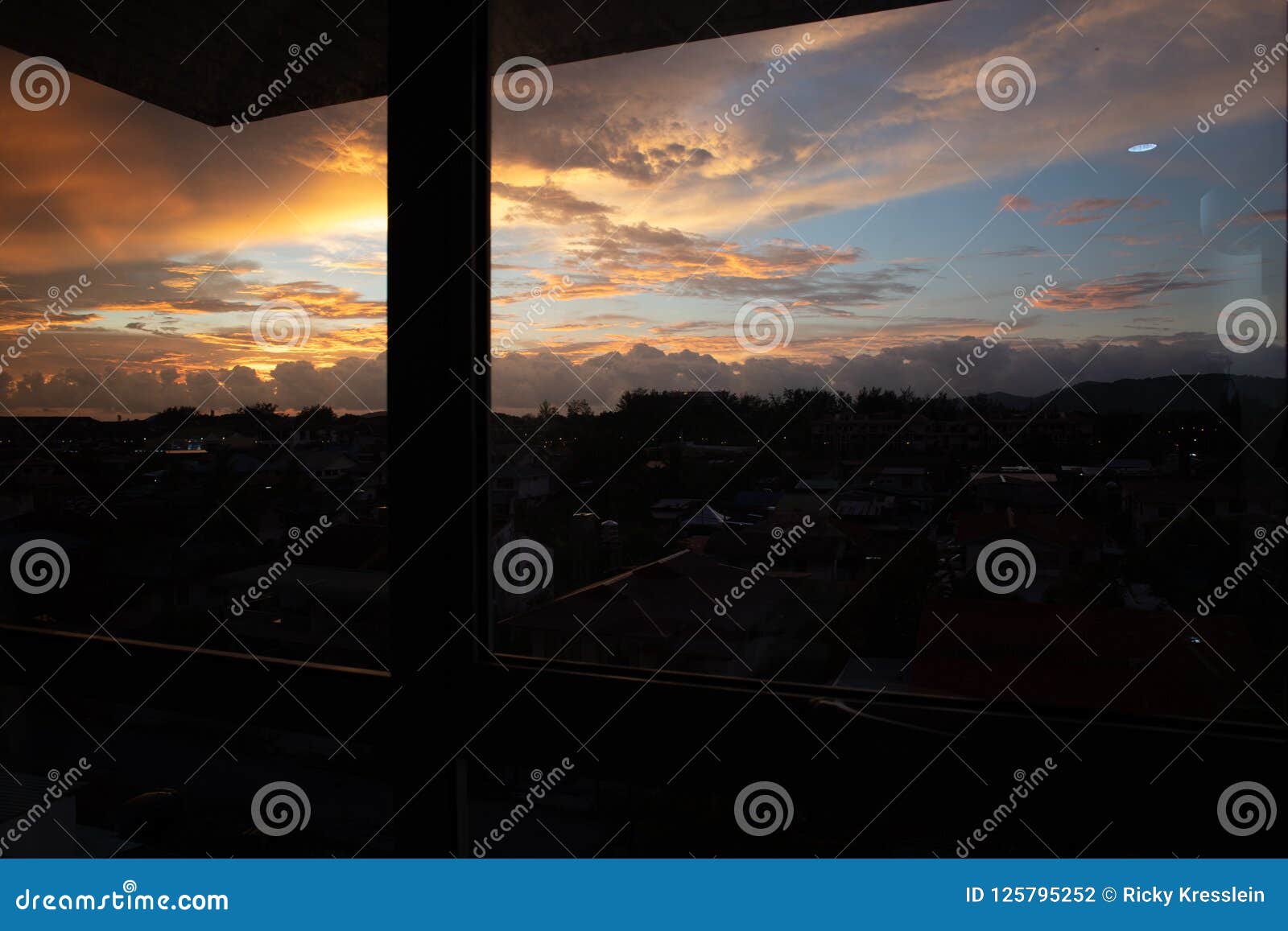 Sunset Over Town through a Closed Window. Stock Photo - Image of dark ...