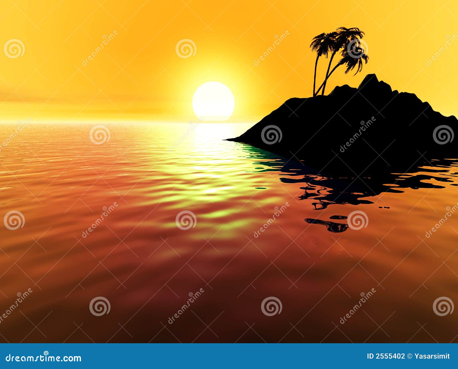 Sunset Over Tropical Island Stock Illustration - Illustration of ...