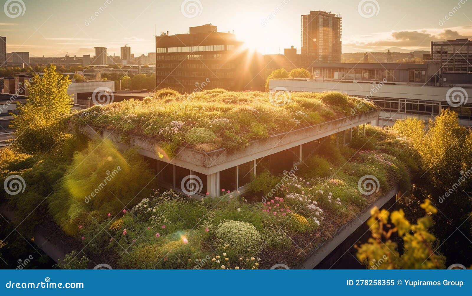 Sunset Over Urban Skyline, Nature Meets Architecture Generated by AI ...