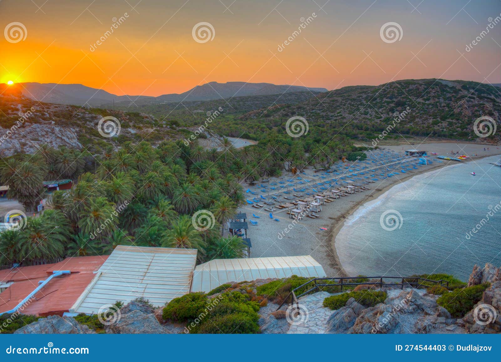 Sunset Over Vai Beach at Crete, Greece Stock Image - Image of forest ...
