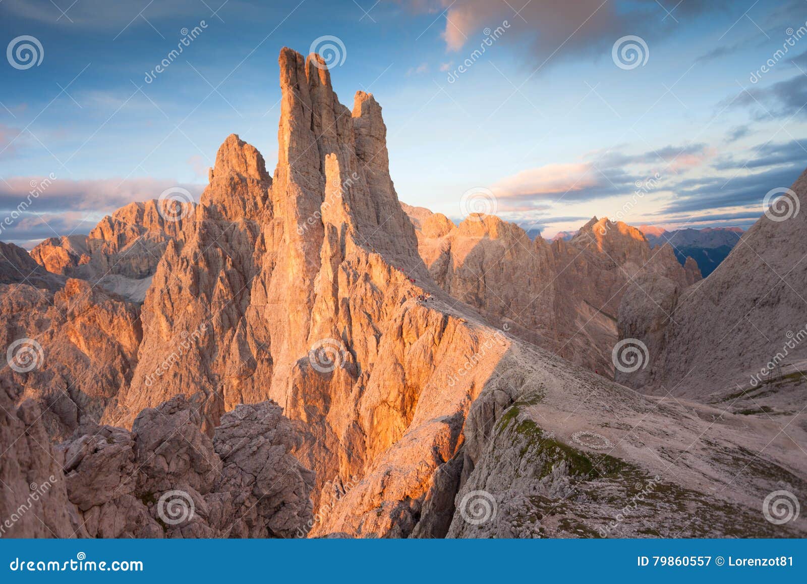 Sunset Over the Vajolet Towers in Dolomites Stock Image - Image of ...