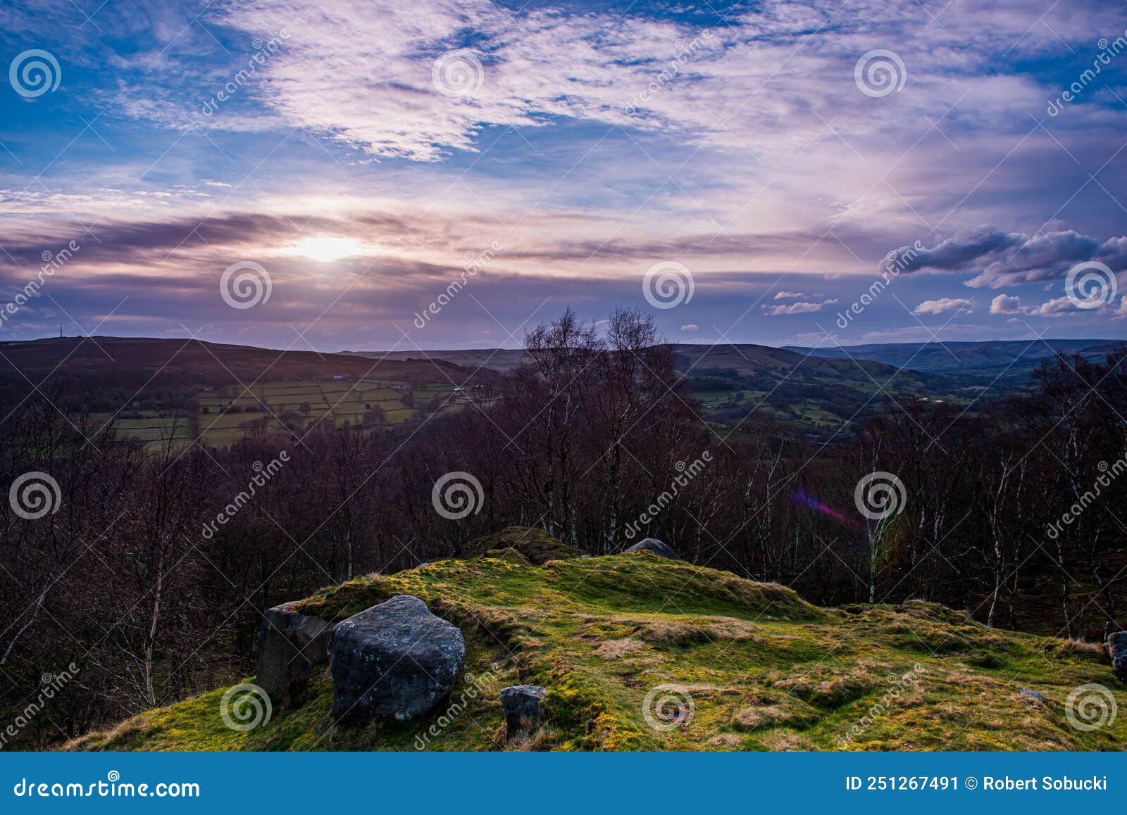 Sunset Over the Valley with Dramatic Clouds. Stock Image - Image of ...