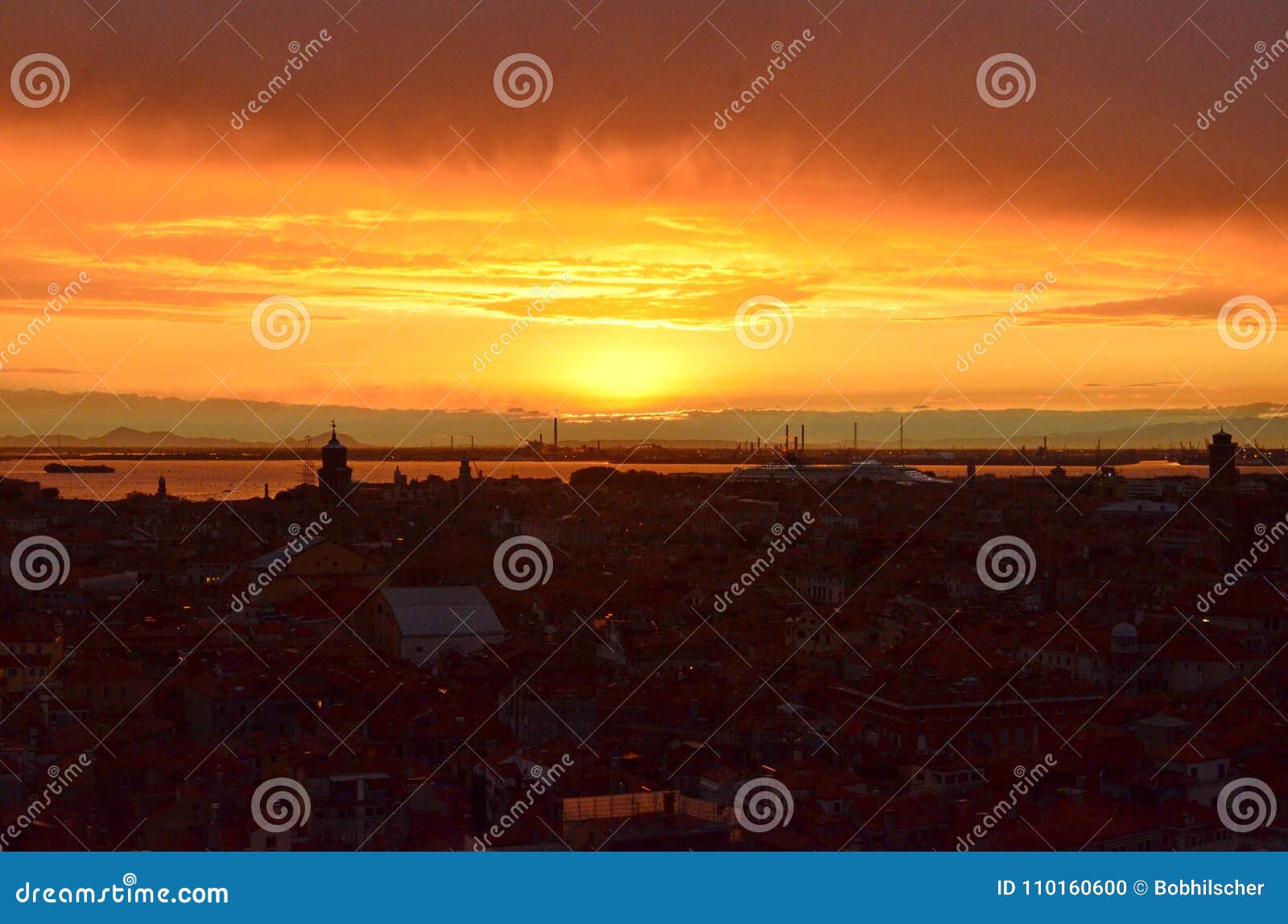 Sunset over Venice stock photo. Image of ancient, night - 110160600