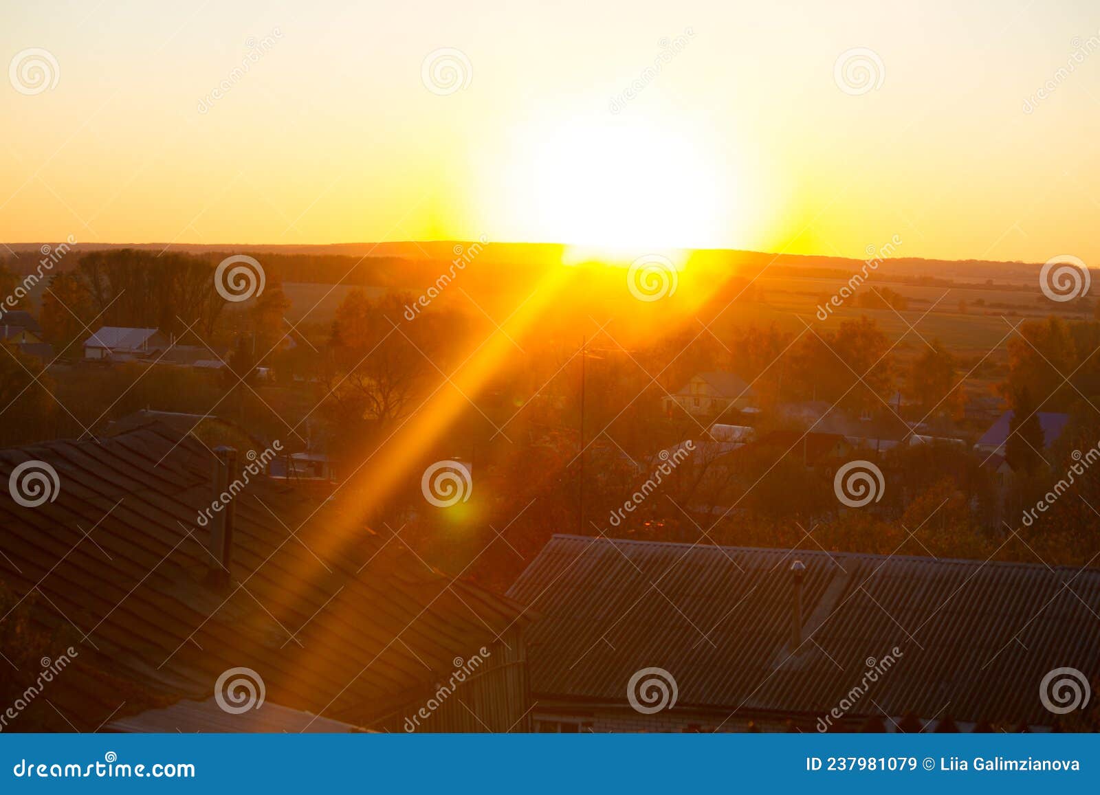 Sunset over village stock image. Image of city, landscape - 237981079