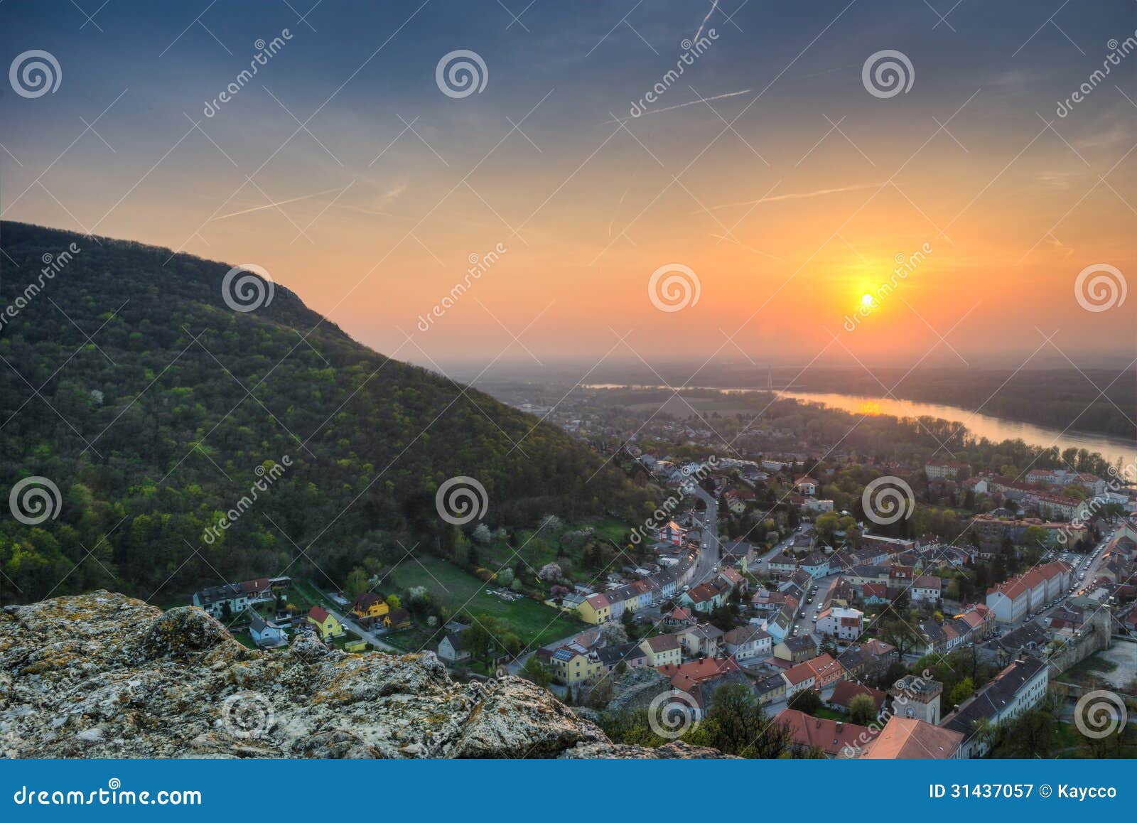 Sunset over the village stock image. Image of house, trees - 31437057