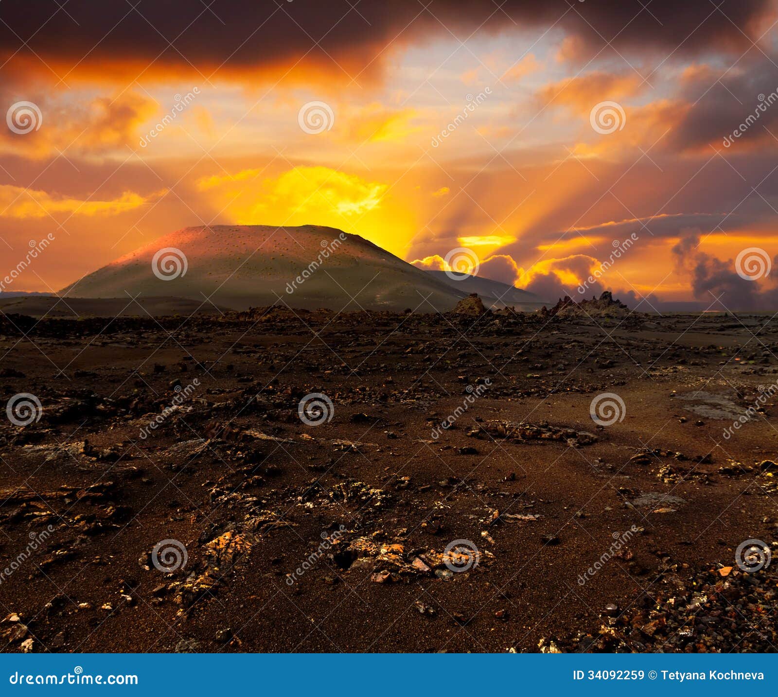 Sunset over volcano stock image. Image of cloudes, scorched - 34092259