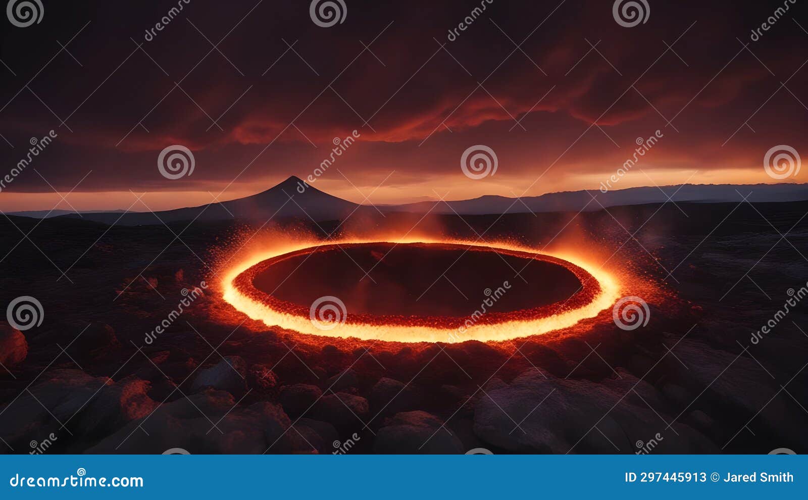 Sunset Over the Volcano a Ring of Fire Erupting from a Volcano, Sending ...