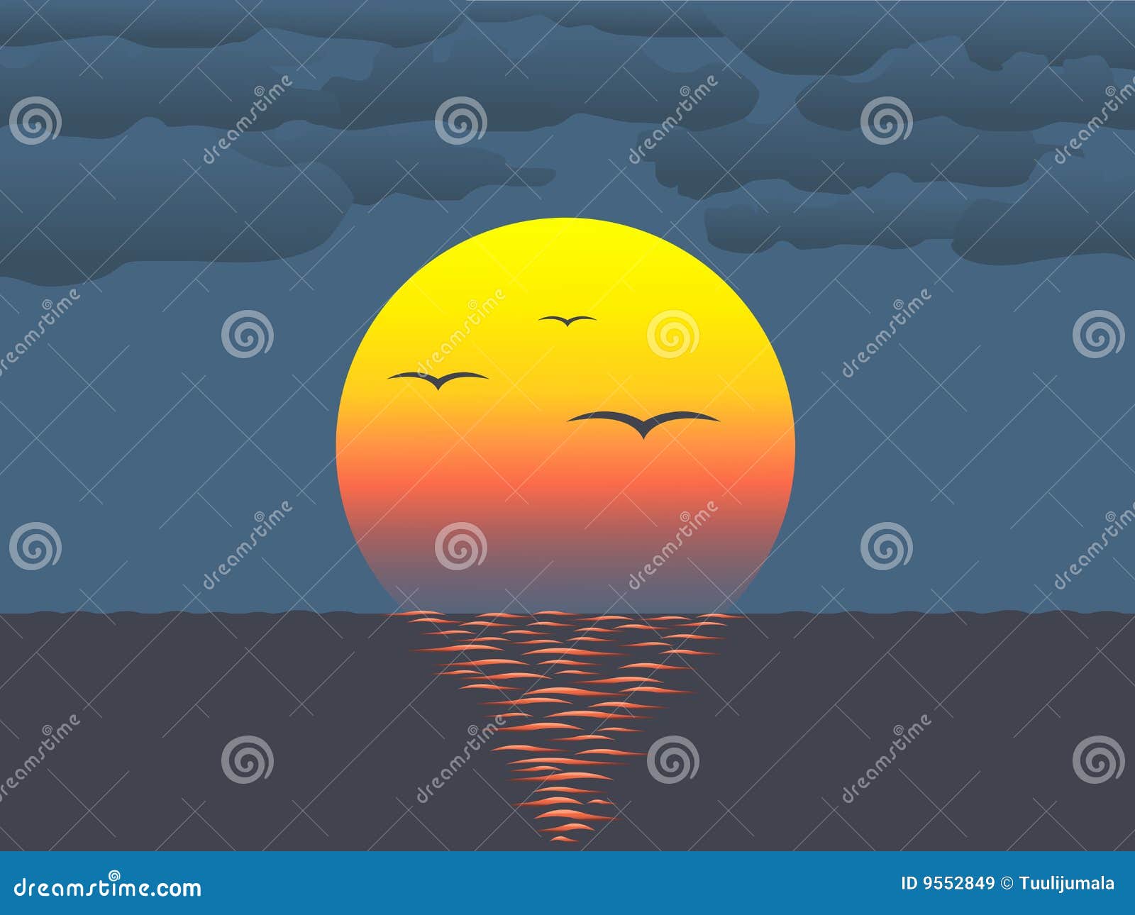 Sunset over water stock vector. Illustration of abstract - 9552849