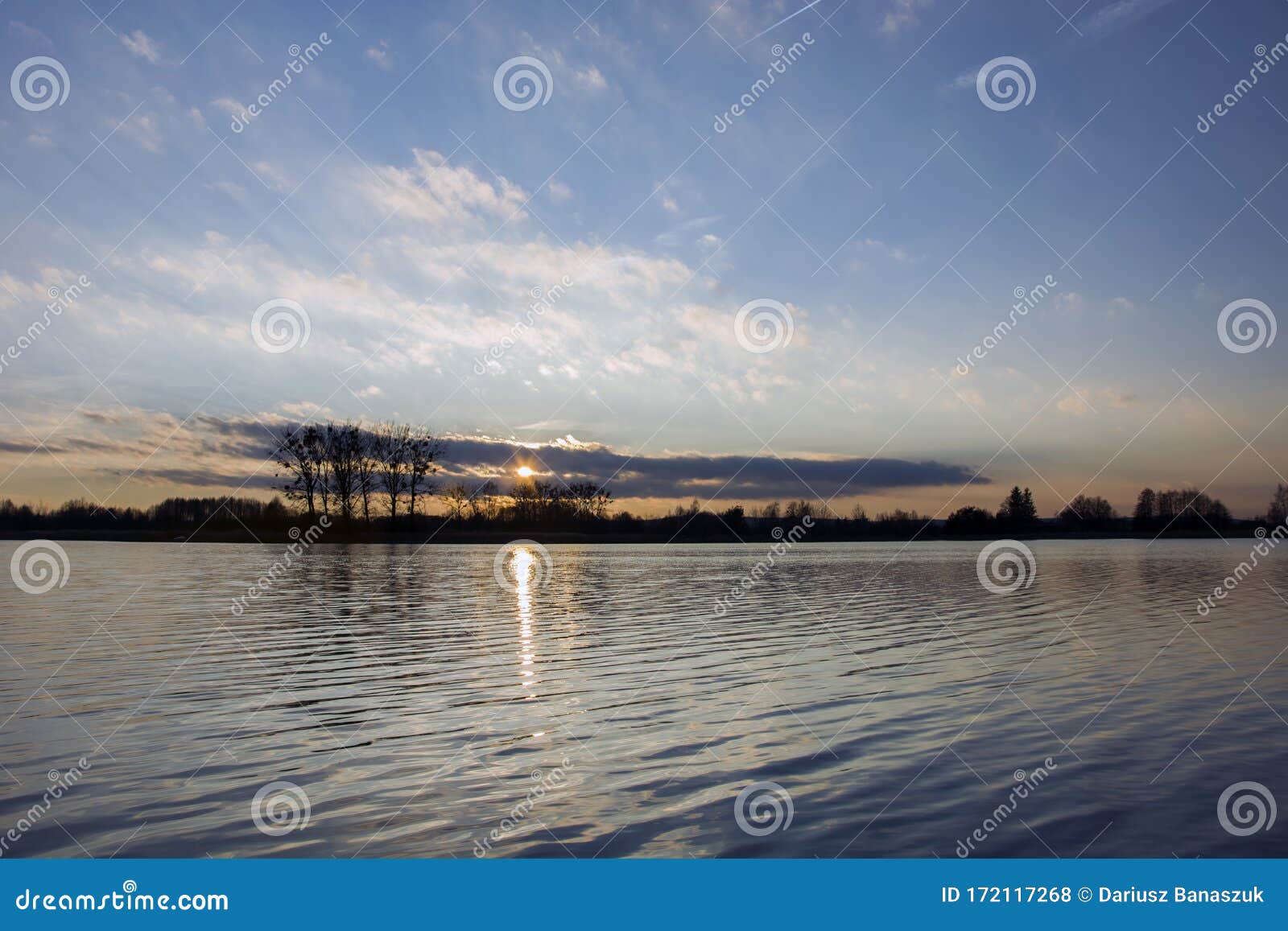 Sunset Over Water and Blue Sky, Beauty View Stock Photo - Image of ...