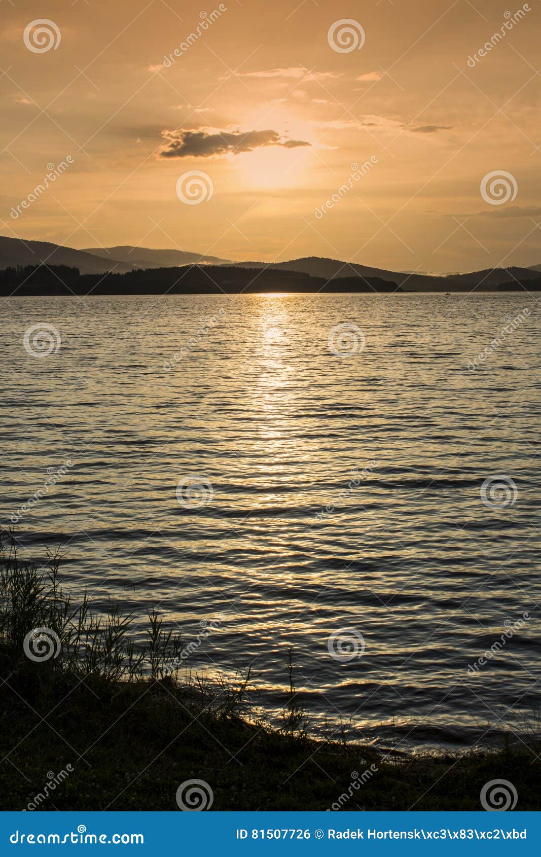Sunset over the water, stock photo. Image of nature, lipno - 81507726