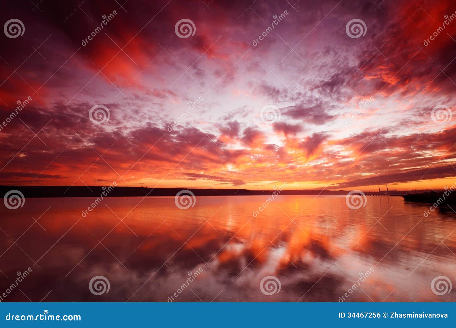 Sunset over water stock photo. Image of moody, reflection - 34467256