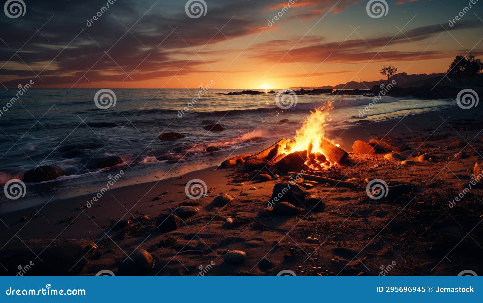 Sunset Over the Water, Nature Flame Burning Generated by AI Stock Image ...