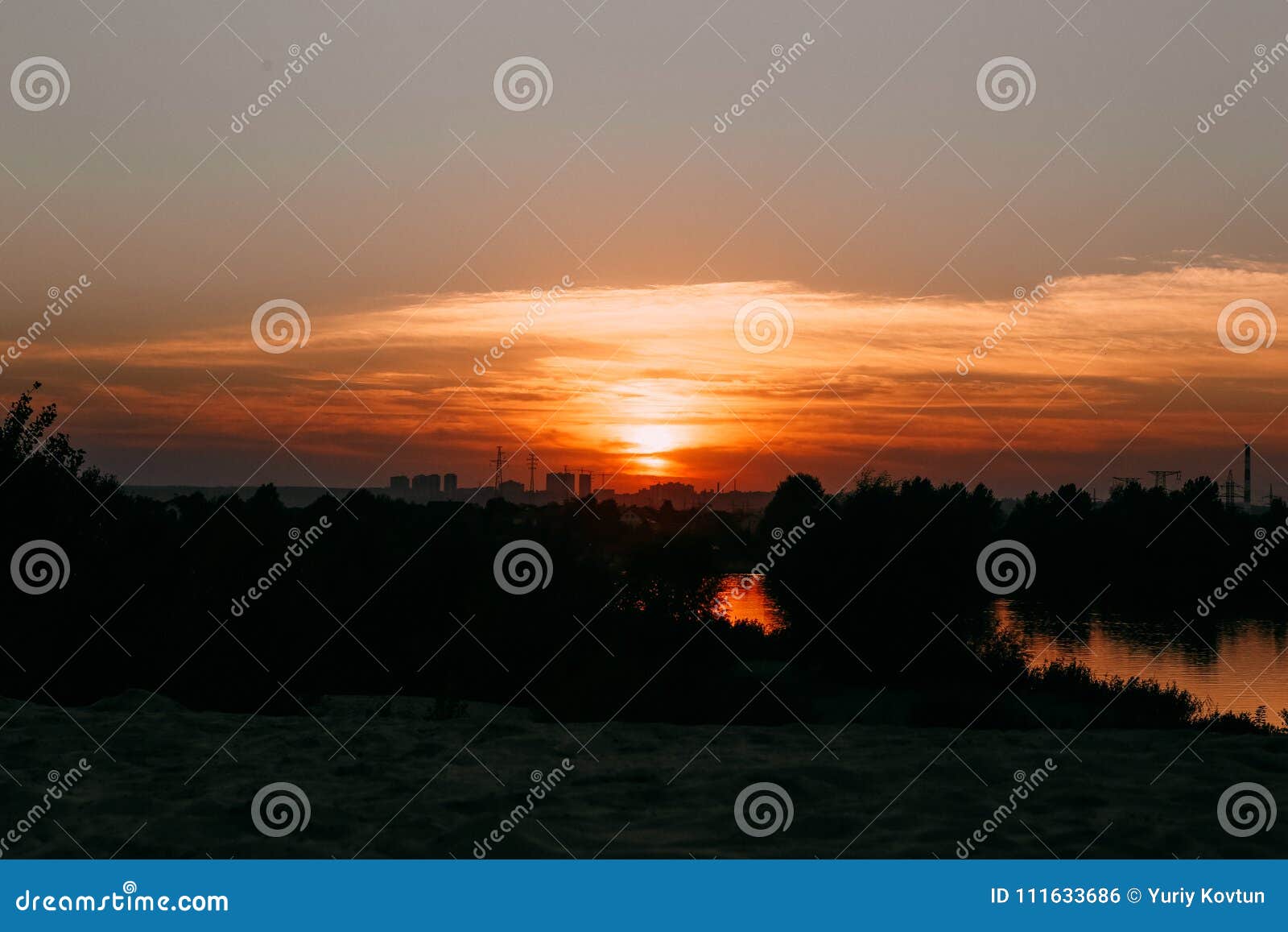 Sunset Over Water Reflection and Rays Stock Photo - Image of evening ...