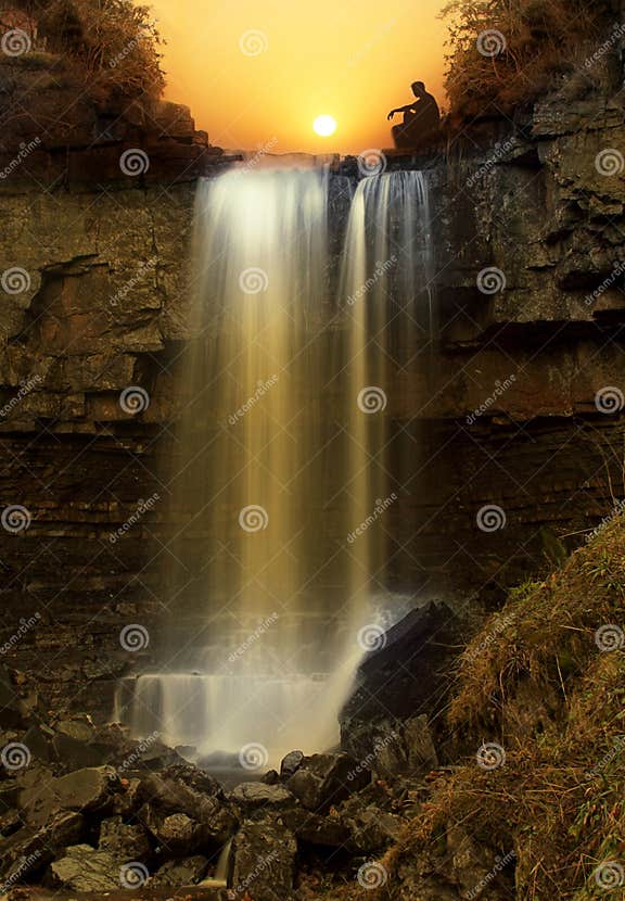 Sunset over Waterfall stock photo. Image of high, exposure - 12765276