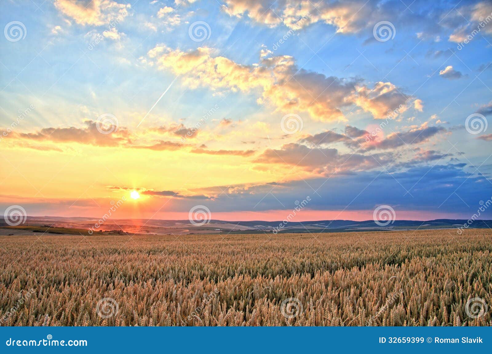 Sunset over wheat field stock image. Image of corn, countryside - 32659399