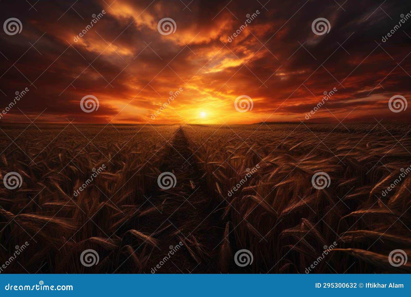 Sunset Over Wheat Field. Nature Composition Stock Illustration ...
