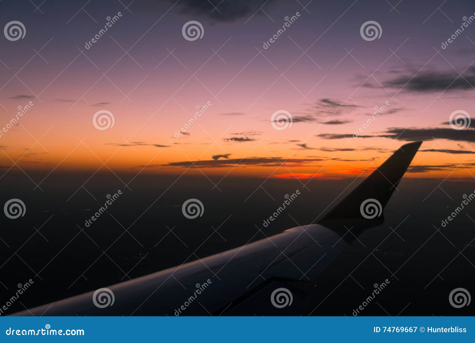 Sunset Over Wing from Airplane Window during Flight Stock Image - Image ...