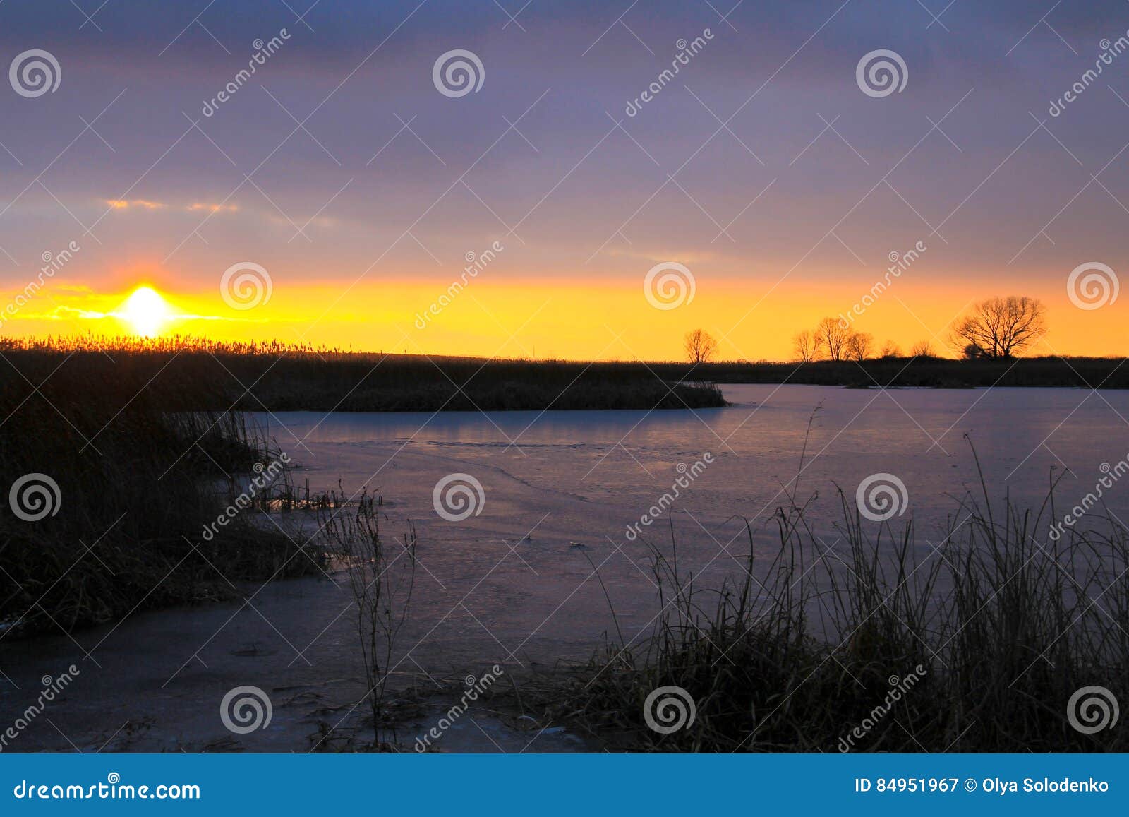 Sunset over a winter river stock image. Image of landscape - 84951967