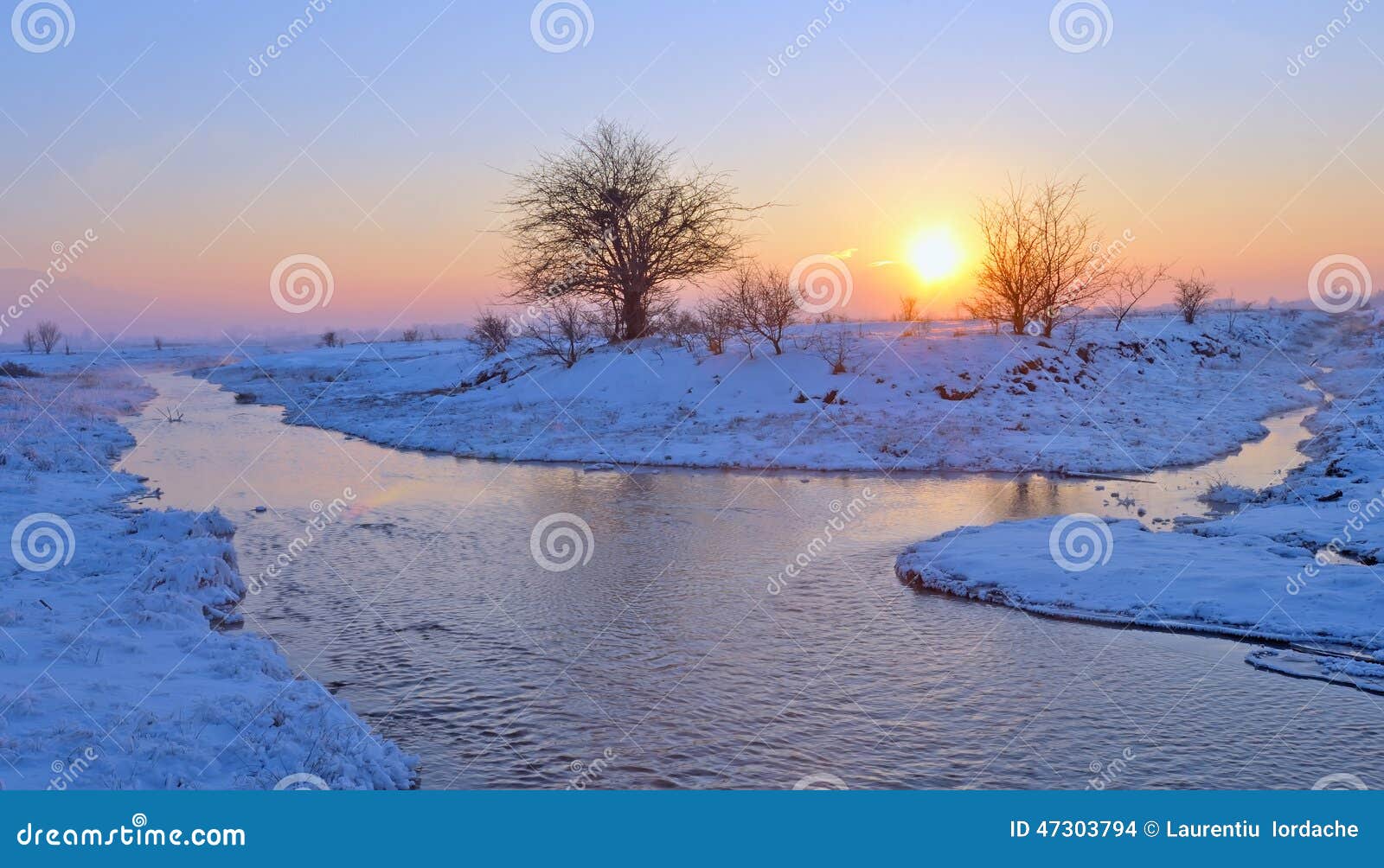Sunset over winter river stock photo. Image of color - 47303794