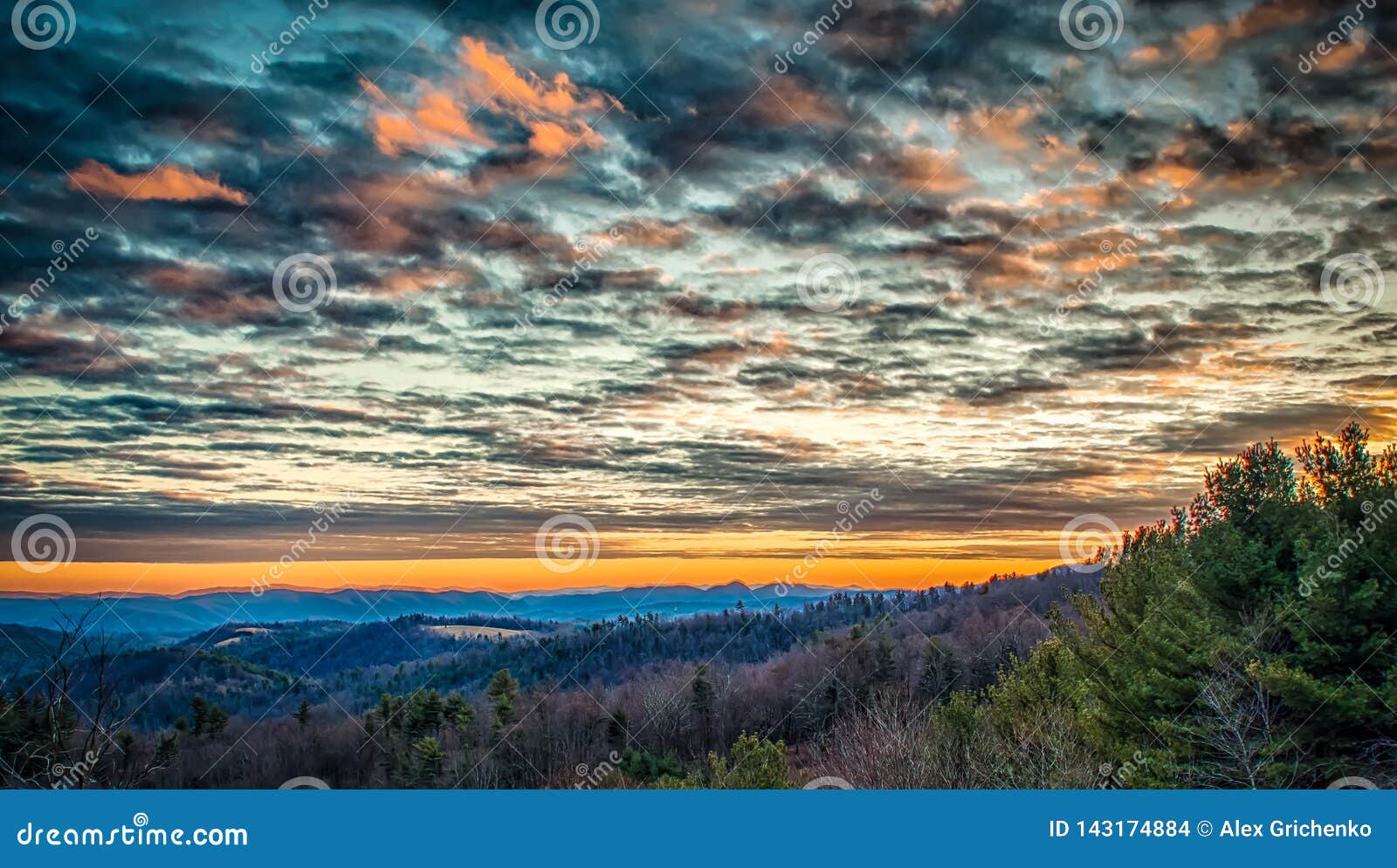 Sunset from Overlook on the Blue Ridge Parkway Stock Photo - Image of ...