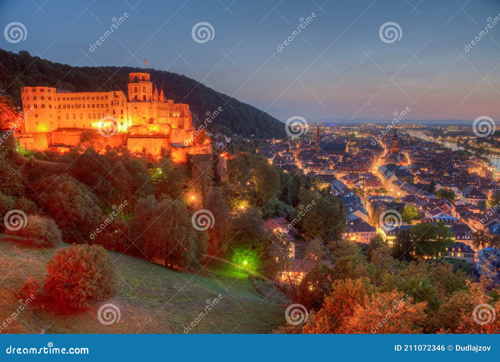 Sunset Panorama of Heidelberg, Germany Stock Photo - Image of roofotp ...
