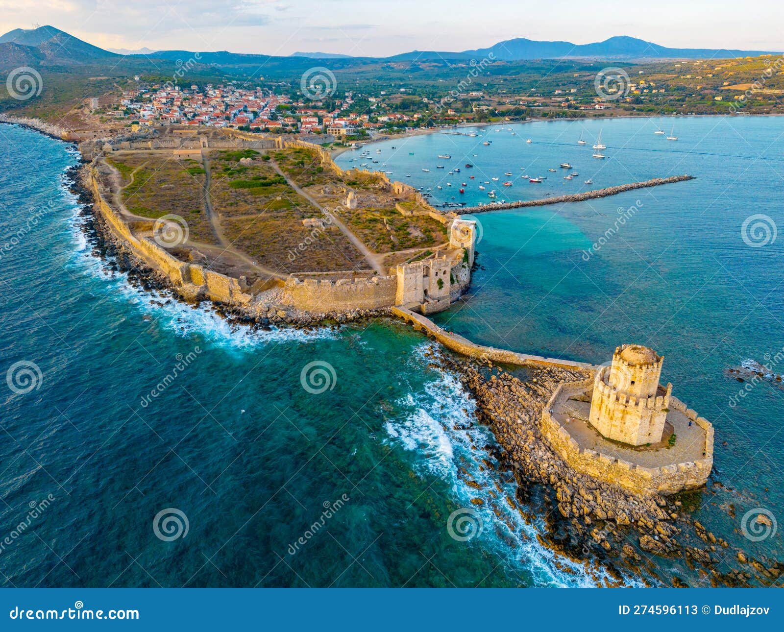 Sunset Panorama of Methoni Castle in Greece Stock Image - Image of ...