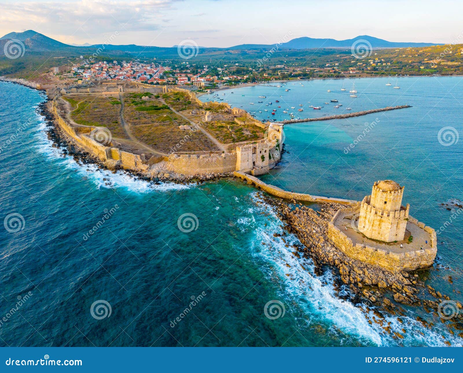Sunset Panorama of Methoni Castle in Greece Stock Image - Image of ...