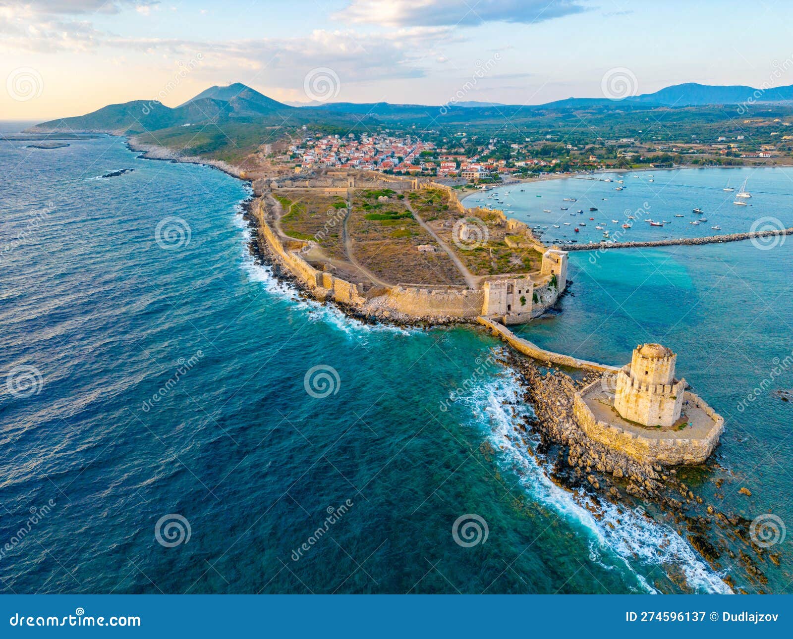 Sunset Panorama of Methoni Castle in Greece Stock Image - Image of ...