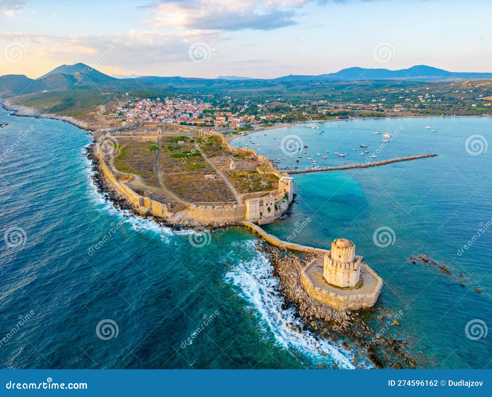 Sunset Panorama of Methoni Castle in Greece Stock Photo - Image of ...