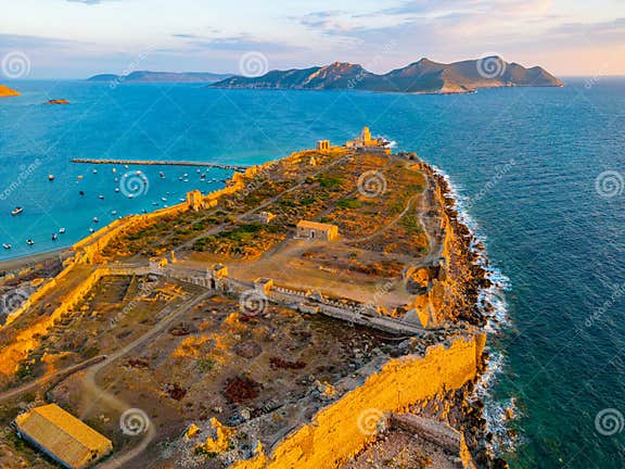 Sunset Panorama of Methoni Castle in Greece Stock Image - Image of ...