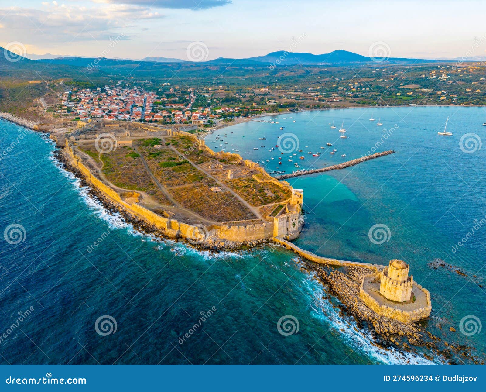 Sunset Panorama of Methoni Castle in Greece Stock Photo - Image of ...