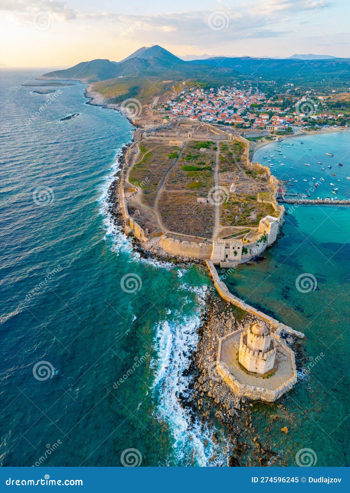 Sunset Panorama of Methoni Castle in Greece Stock Image - Image of ...